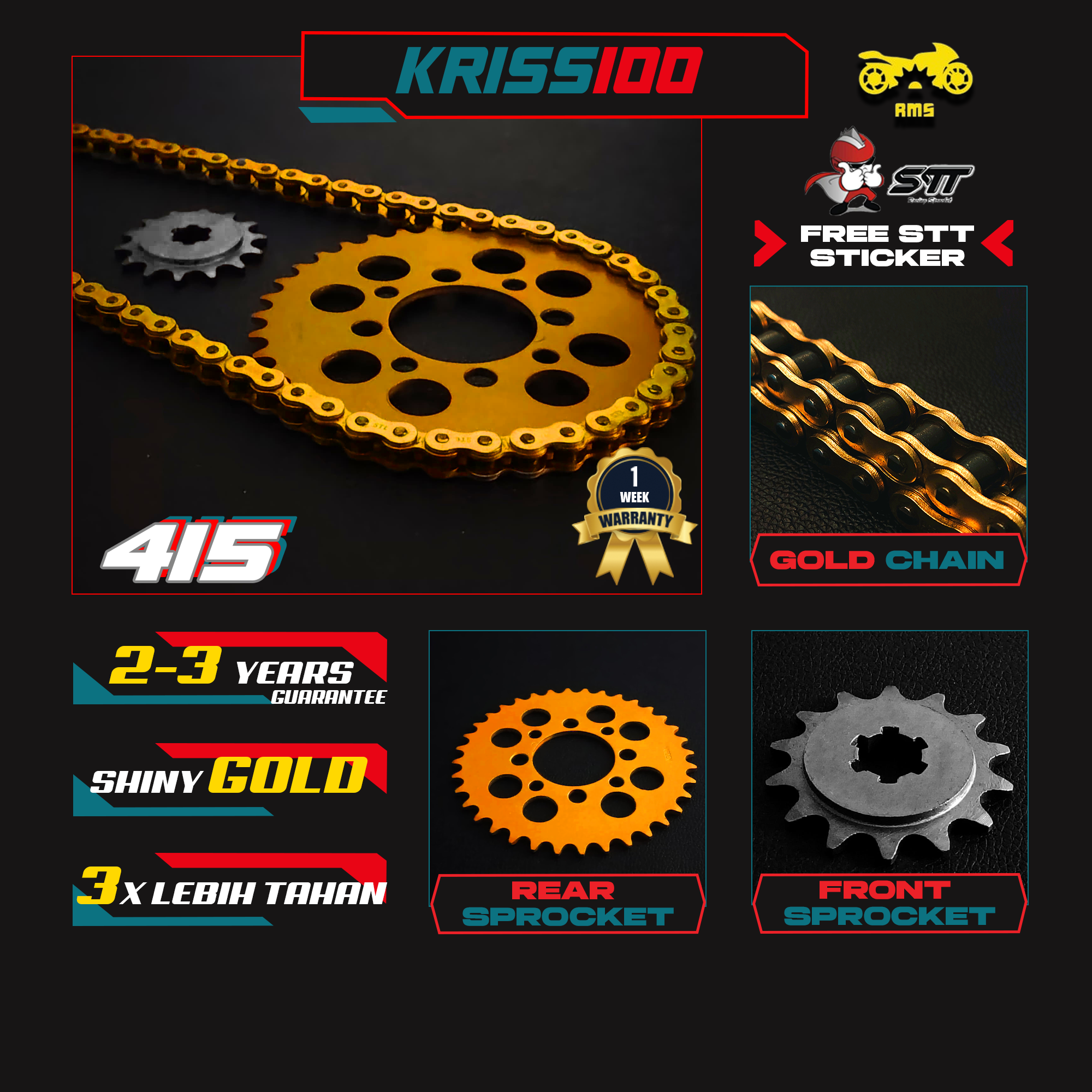 GOLD SET 415 – KRISS 100 / CT 100 MR1 MR2 - STT-MDH SPROCKET